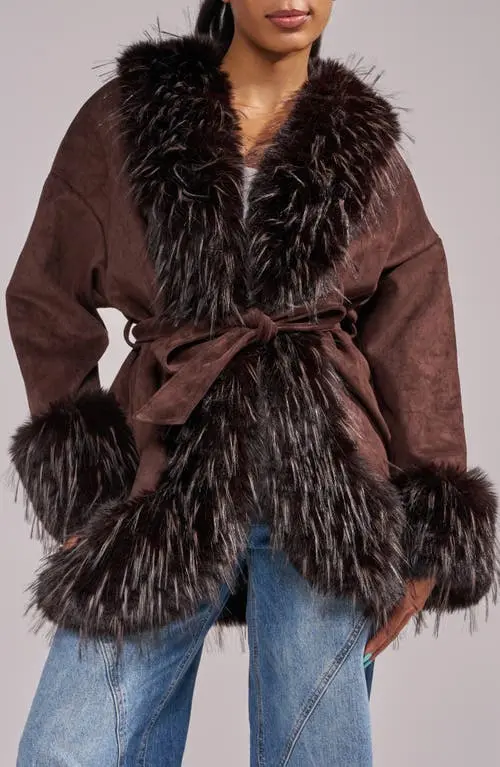AZALEA WANG Maelle Faux Fur Trim Faux Leather Jacket - Espresso