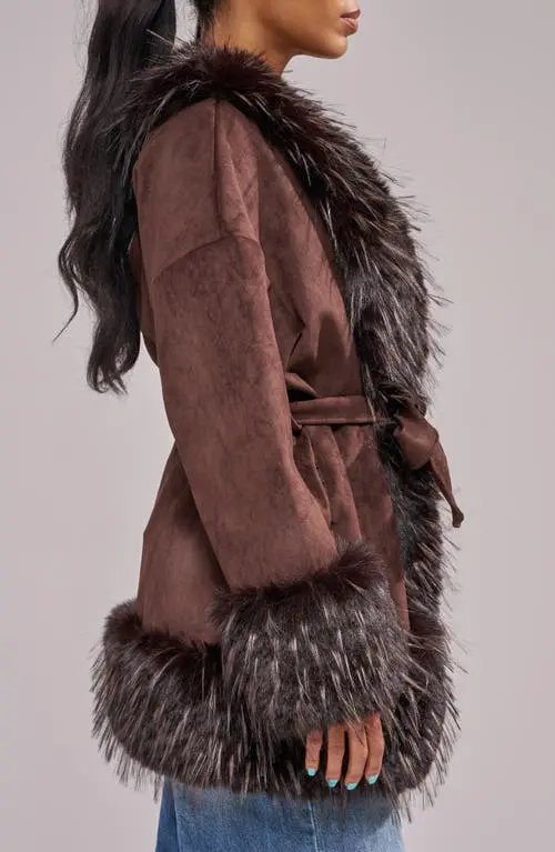 AZALEA WANG Maelle Faux Fur Trim Faux Leather Jacket - Espresso