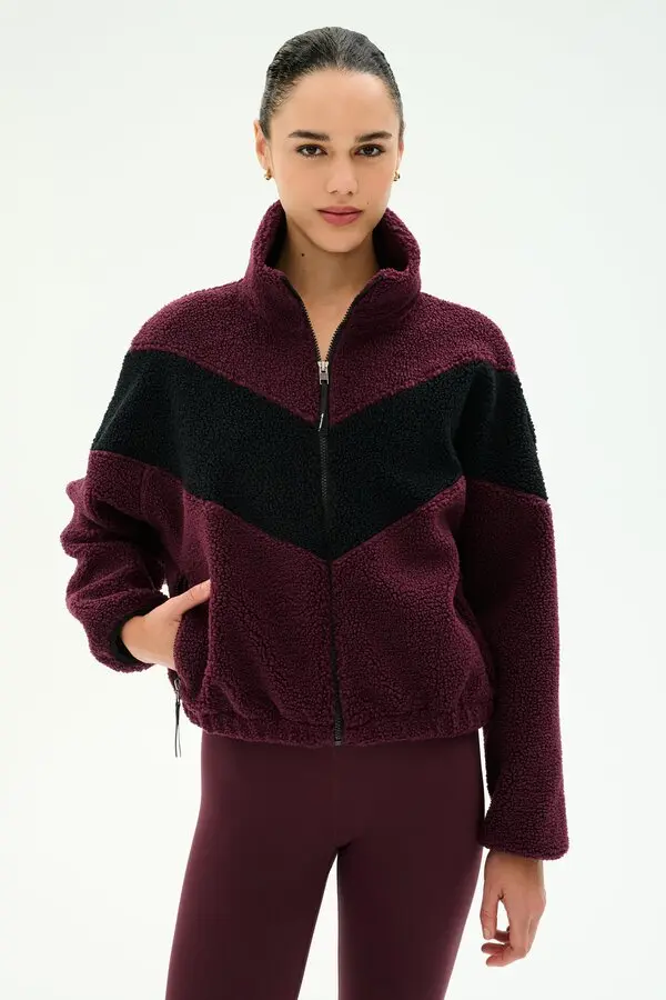 Splits59 Lottie Chevron Sherpa Full Zip Jacket - Dark Cherry/black