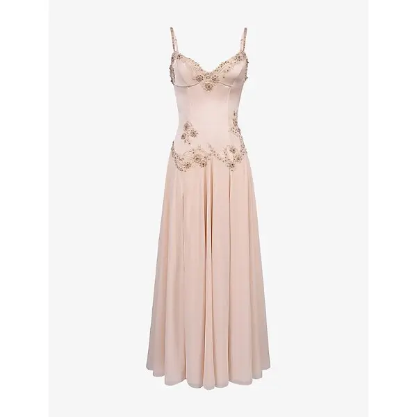 House Of Cb Saloma Bead-embellished Corset Maxi Dress - Blush