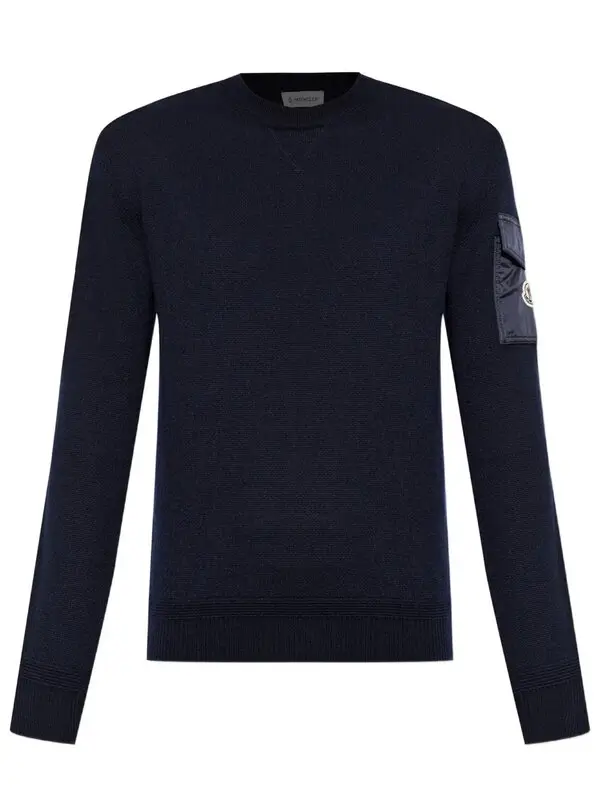 Moncler Wool Sweater With Patch Pocket - Blue