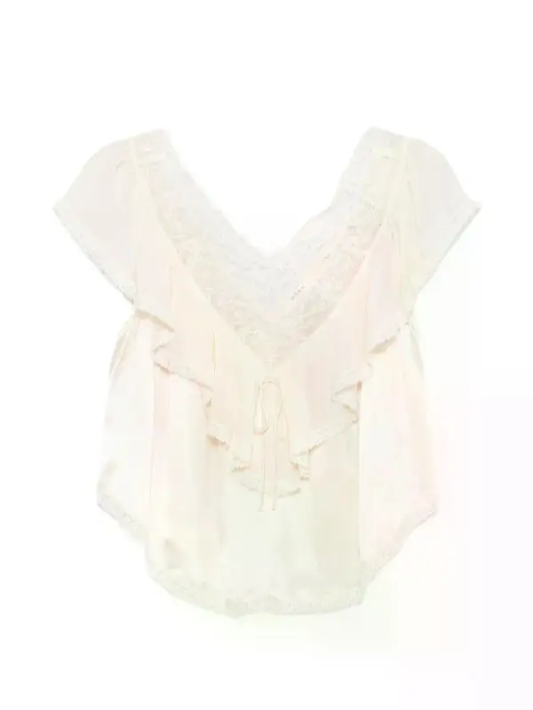 DÔEN Yadira Lace-trimmed Ruffled Blouse - Neutrals