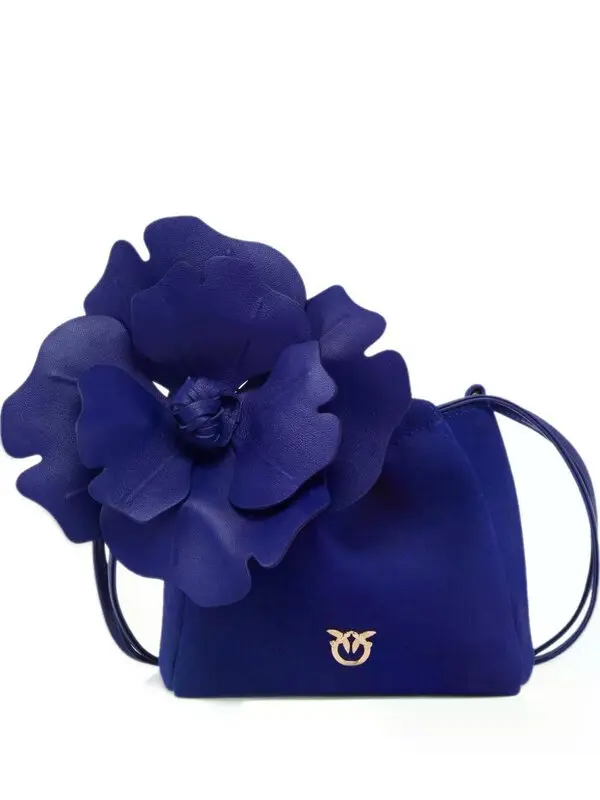 Pinko Suede Shoulder Bucket Bag With Nappa Leather Flower - Blue