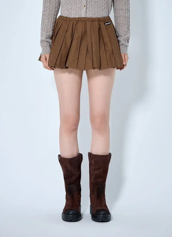 Miu Miu Pleated Gingham Check Mini Skirt