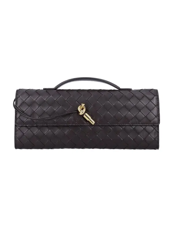 Bottega Veneta Mini Andiamo Intrecciato Leather Clutch With Metallic Knot Closure - Fondent
