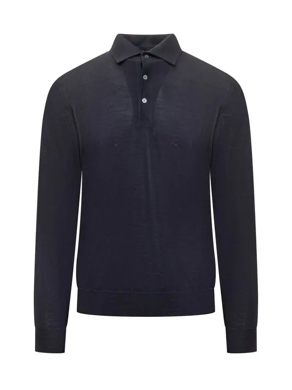 FILIPPO DE LAURENTIIS Wool, Silk & Cashmere Polo With Classic Collar - Blu Scuro