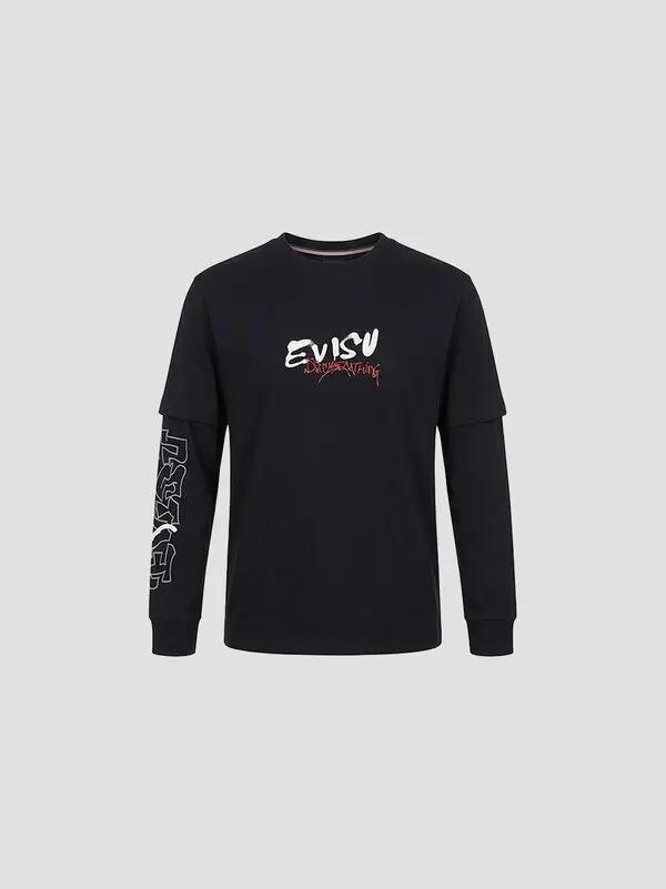 EVISU Ht Fortune Cat Printed Long Sleeve Tee - Black