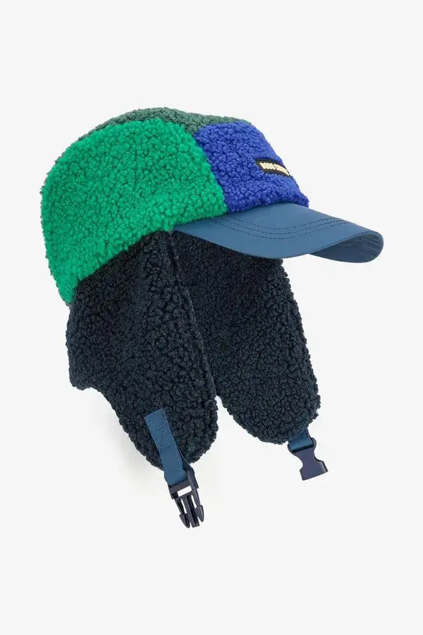 BOBO CHOSES Color Block Sheepskin Chapka Hat - Navy Blue