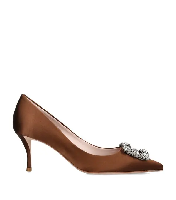 ROGER VIVIER Satin Decolleté Flower Strass Pumps 65