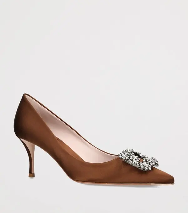 ROGER VIVIER Satin Decolleté Flower Strass Pumps 65