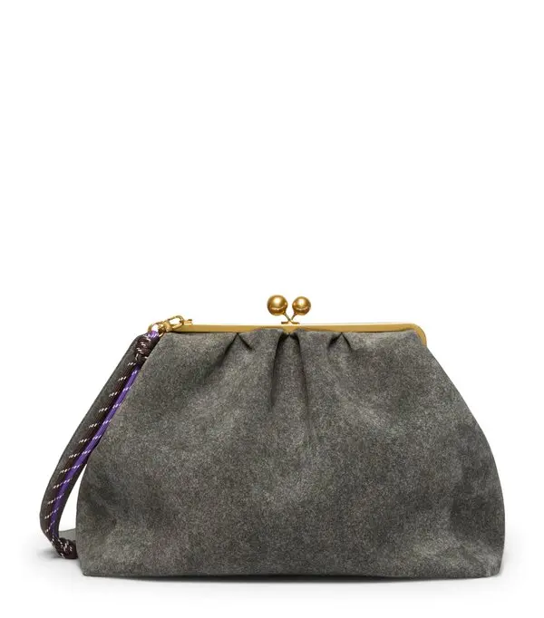 Max Mara Large Split Calfskin Pasticcino Clutch Bag - Grey