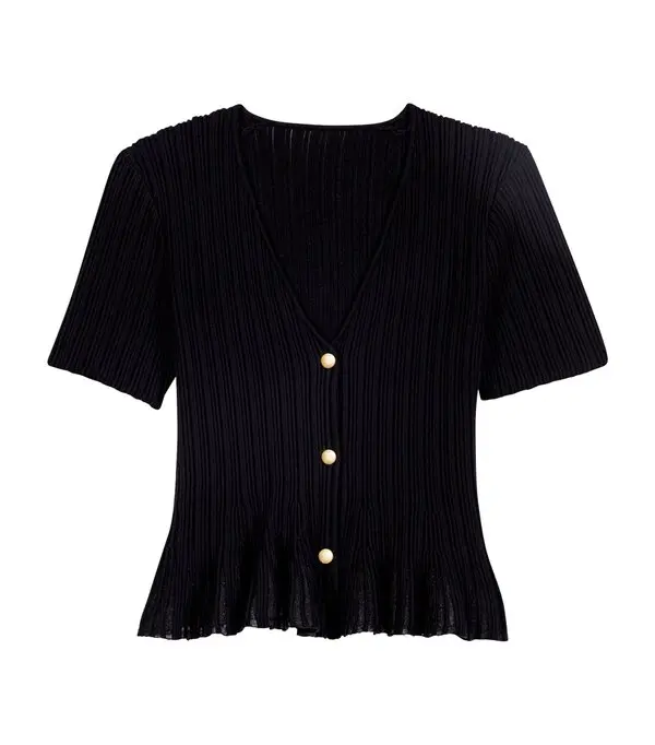 Maje Plissé Short-sleeve Cardigan - Black