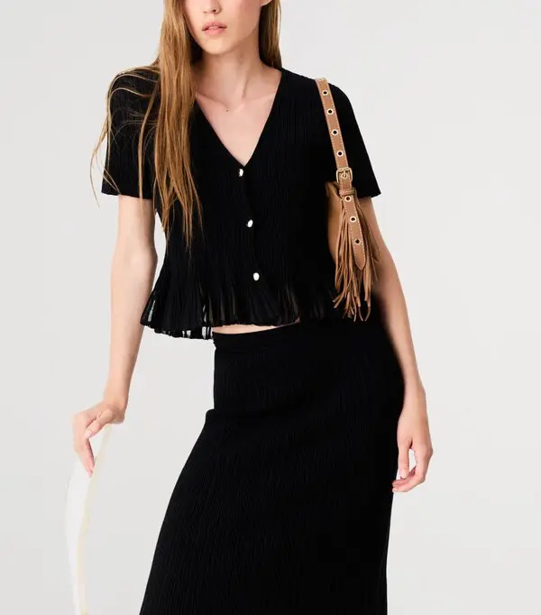 Maje Plissé Short-sleeve Cardigan
