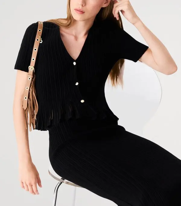 Maje Plissé Short-sleeve Cardigan