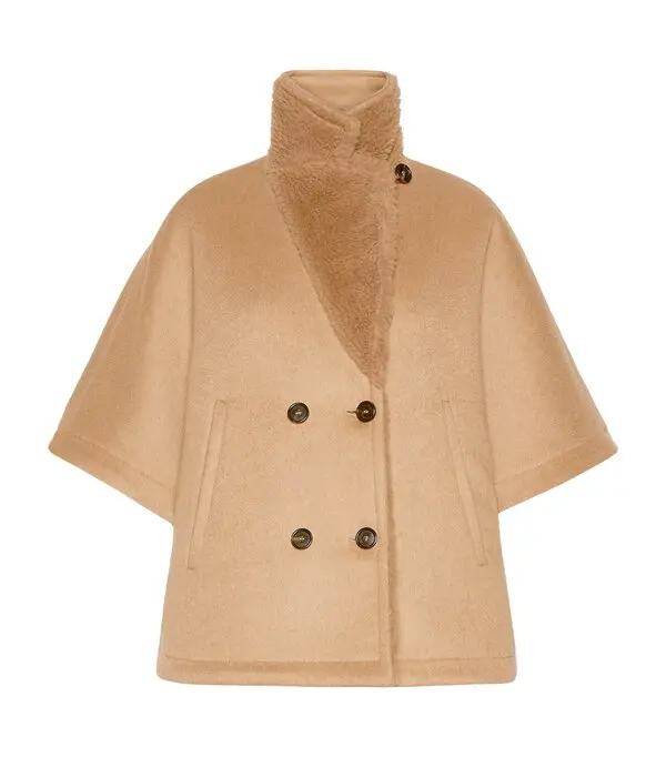 Max Mara Camel Wool Double-breasted Cape