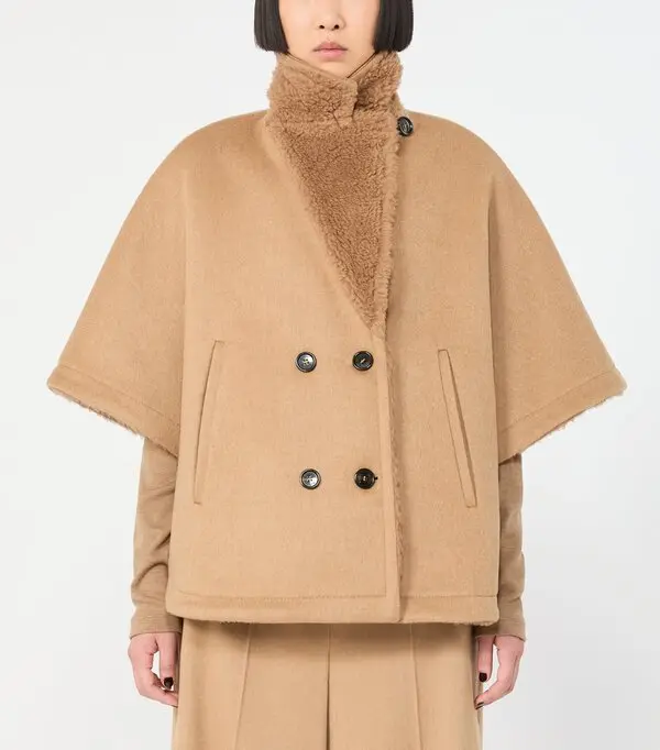 Max Mara Camel Wool Double-breasted Cape