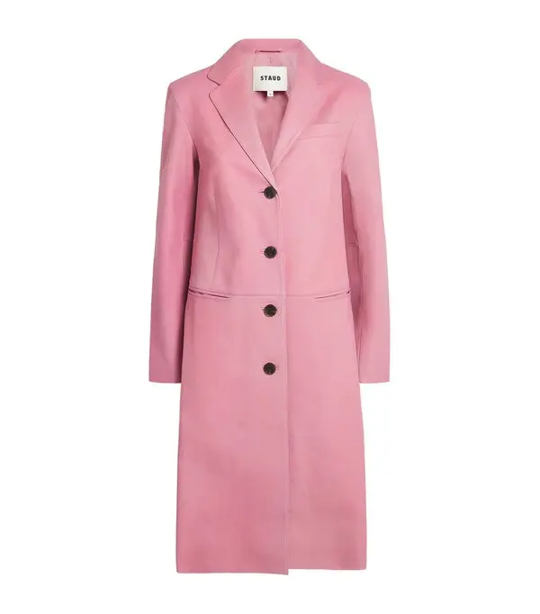 Staud Wyatt Leather Trench Coat - Pink