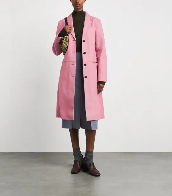 Staud Wyatt Leather Trench Coat - Pink