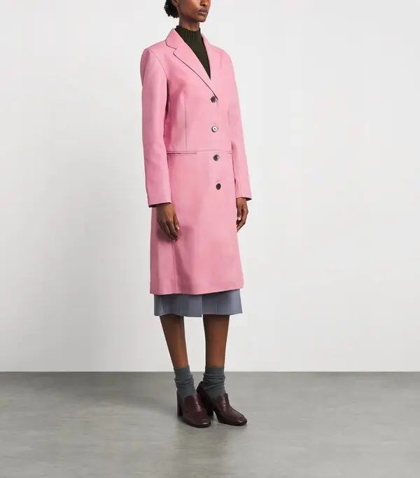 Staud Wyatt Leather Trench Coat - Pink