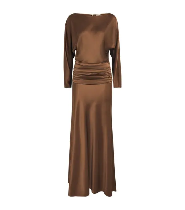 Staud Silk-blend Ruched Maxi Dress - Brown