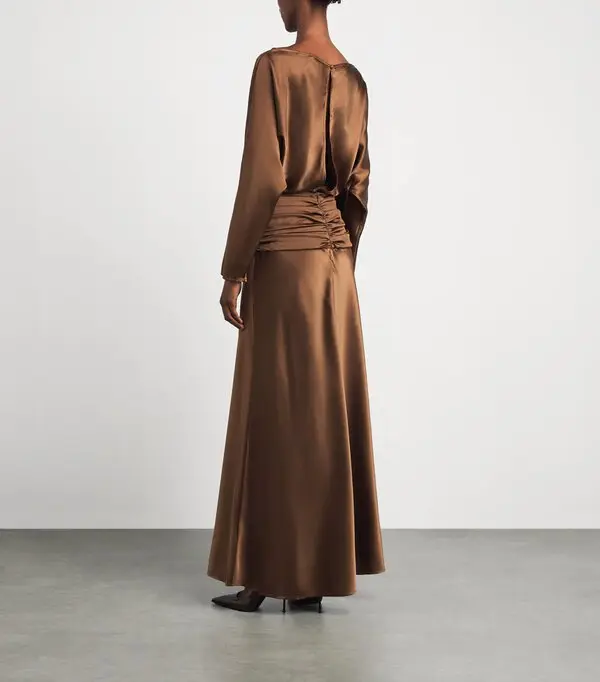 Staud Silk-blend Ruched Maxi Dress - Brown