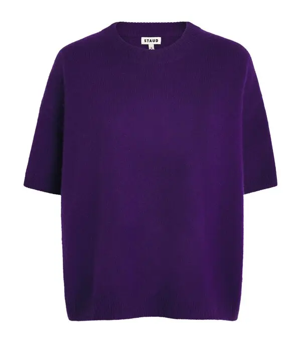 Staud Cashmere Short-sleeve Sorrento Sweater - Navy