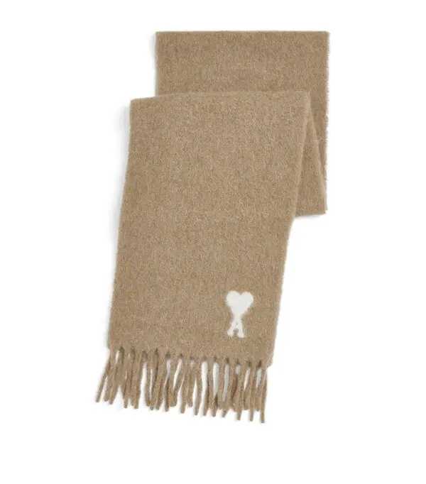 AMI Paris Alpaca-blend De Coeur Scarf - Beige