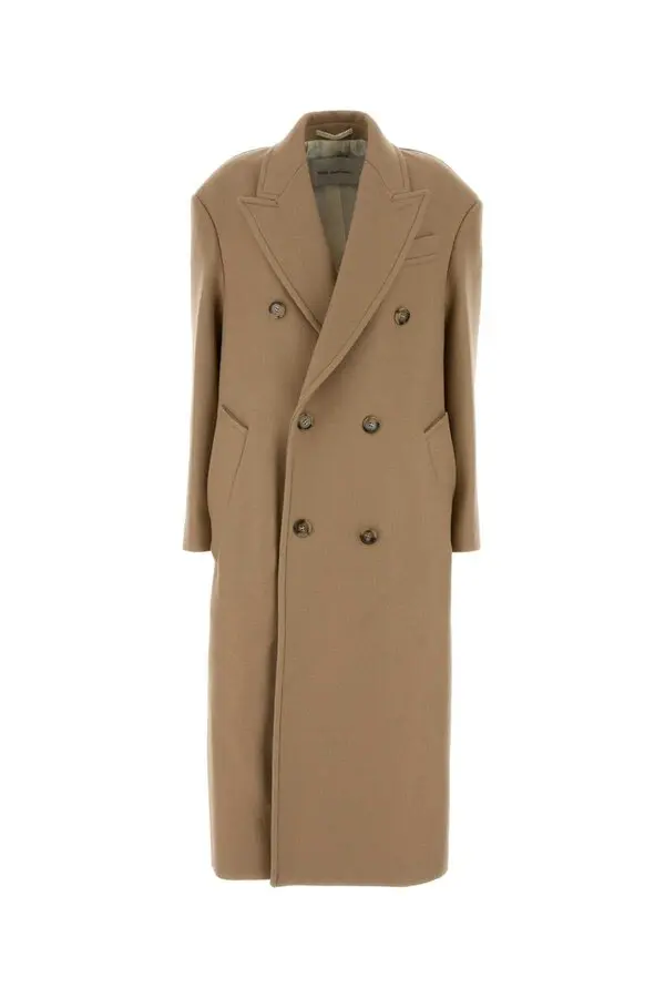 AMI Paris Beige Wool Coat - Brown