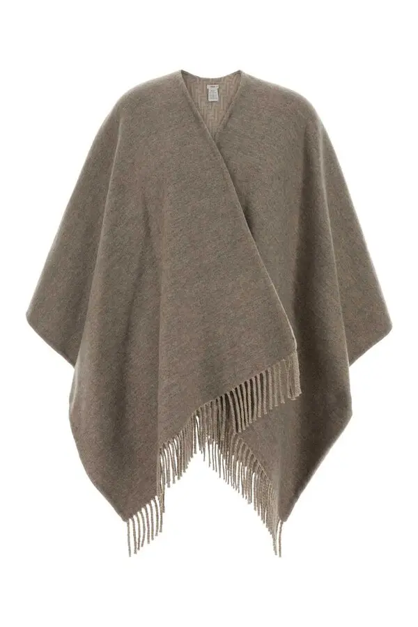 Fendi Grey Cashmere And Wool Reversible Cape - Gray