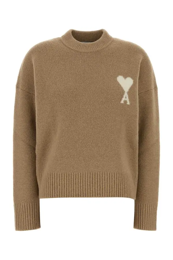 AMI Paris Camel Stretch Alpaca Blend Sweater