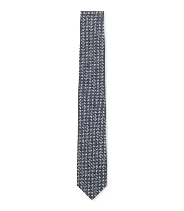 BOSS Silk-blend Tie With Micro-pattern Jacquard - Dark Blue
