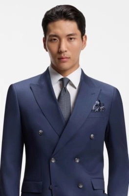 BOSS Silk-blend Tie With Micro-pattern Jacquard - Dark Blue