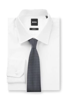 BOSS Silk-blend Tie With Micro-pattern Jacquard - Dark Blue