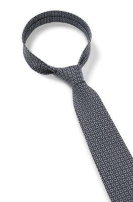 BOSS Silk-blend Tie With Micro-pattern Jacquard - Dark Blue