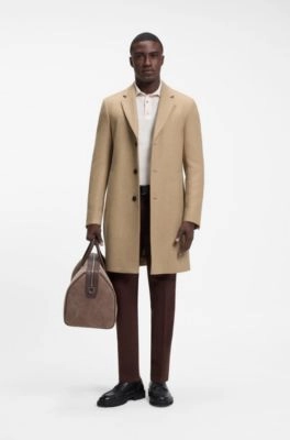 BOSS Slim-fit Coat In A Wool Blend - Beige