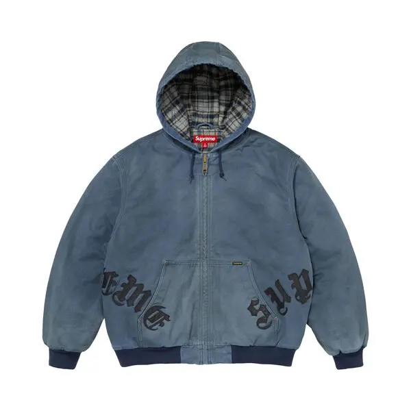 Supreme Leather Appliqué Hooded Work Jacket 'navy - Blue