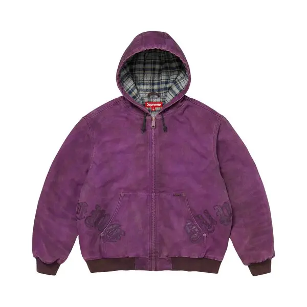 Supreme Leather Appliqué Hooded Work Jacket - Purple