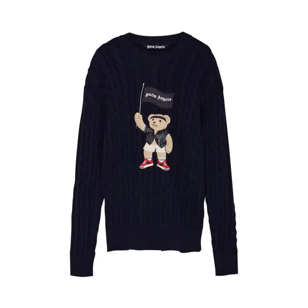 Palm Angels Pirate Bear Cableknit Jumper 'navy /white