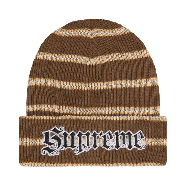 Supreme Metallic Stripe Beanie - Brown