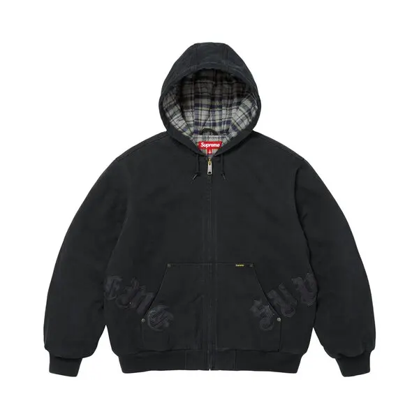 Supreme Leather Appliqué Hooded Work Jacket - Black