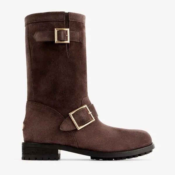 JIMMY CHOO Biker Mid Chocolate Velvet Suede Biker Mid Boots Chocolate - Brown
