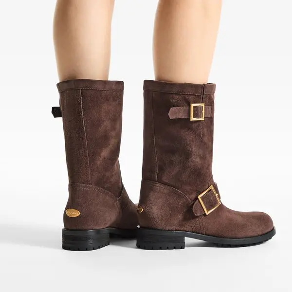 JIMMY CHOO Biker Mid Chocolate Velvet Suede Biker Mid Boots Chocolate - Brown