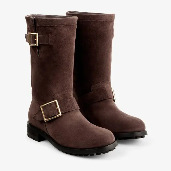 JIMMY CHOO Biker Mid Chocolate Velvet Suede Biker Mid Boots Chocolate - Brown
