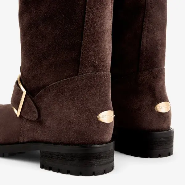 JIMMY CHOO Biker Mid Chocolate Velvet Suede Biker Mid Boots Chocolate - Brown