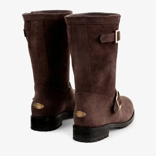 JIMMY CHOO Biker Mid Chocolate Velvet Suede Biker Mid Boots Chocolate - Brown
