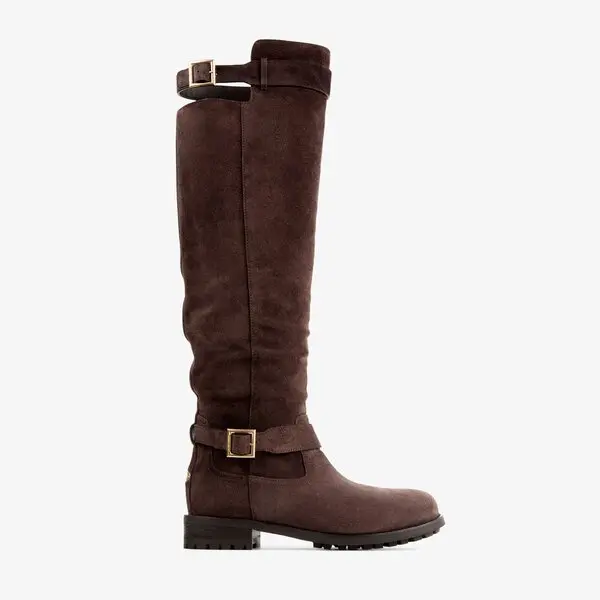 JIMMY CHOO Biker Knee Boot Chocolate Velvet Suede Knee-high Biker Boots Chocolate - Brown