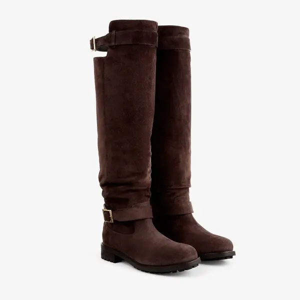 JIMMY CHOO Biker Knee Boot Chocolate Velvet Suede Knee-high Biker Boots Chocolate - Brown