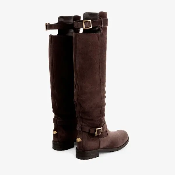 JIMMY CHOO Biker Knee Boot Chocolate Velvet Suede Knee-high Biker Boots Chocolate - Brown