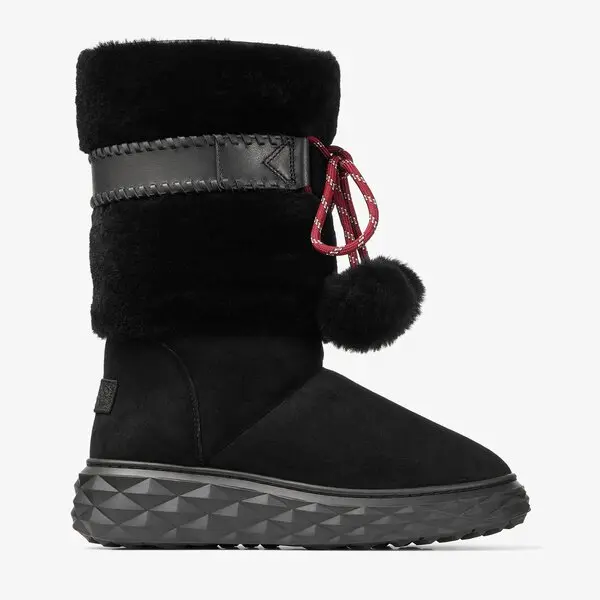 JIMMY CHOO Cobi Black Suede Mid Boots With Shearling Lining - Black/black