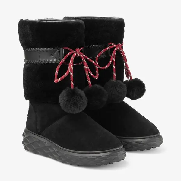 JIMMY CHOO Cobi Black Suede Mid Boots With Shearling Lining - Black/black
